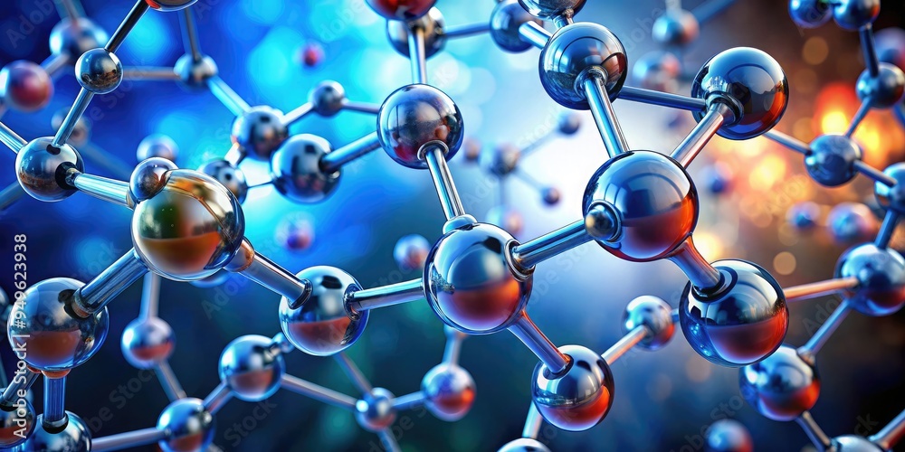 3D illustration render of interconnected molecules representing ...