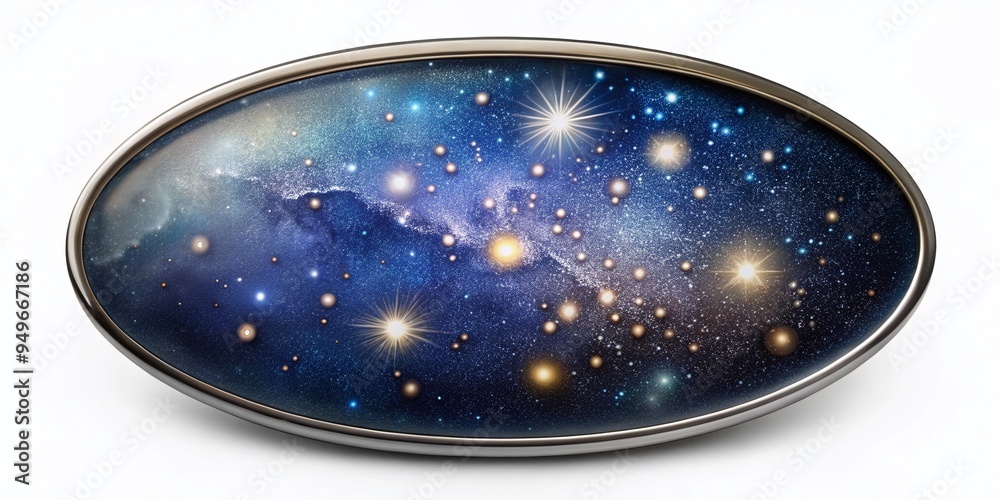 Ethereal celestial badge featuring an oval shape with glowing starry ...