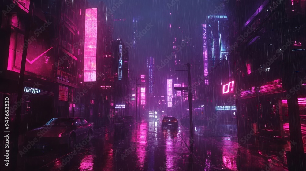 Cyberpunk streets illustration, futuristic city, dystoptic artwork at night, 4k wallpaper. Rain ...