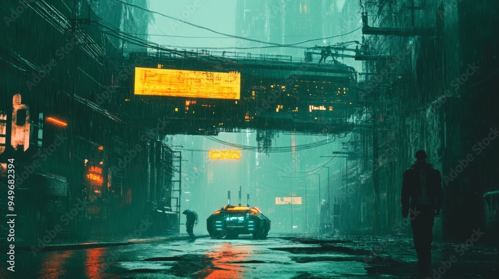 Cyberpunk streets illustration, futuristic city, dystoptic artwork at night, 4k wallpaper. Rain ...