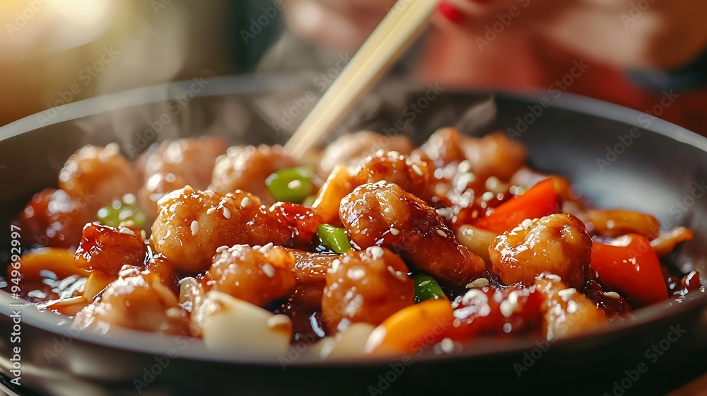 Eating food at Japanese restaurant concept Closeup Japan chinese Sweet ...