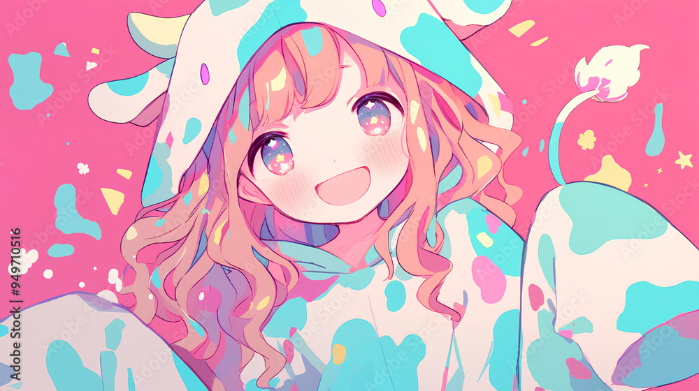 cute cow character wearing anime onesie costume, anime style, cute ...