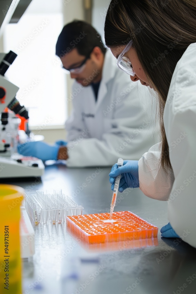 Researchers examining agricultural samples in a lab environment. Test ...