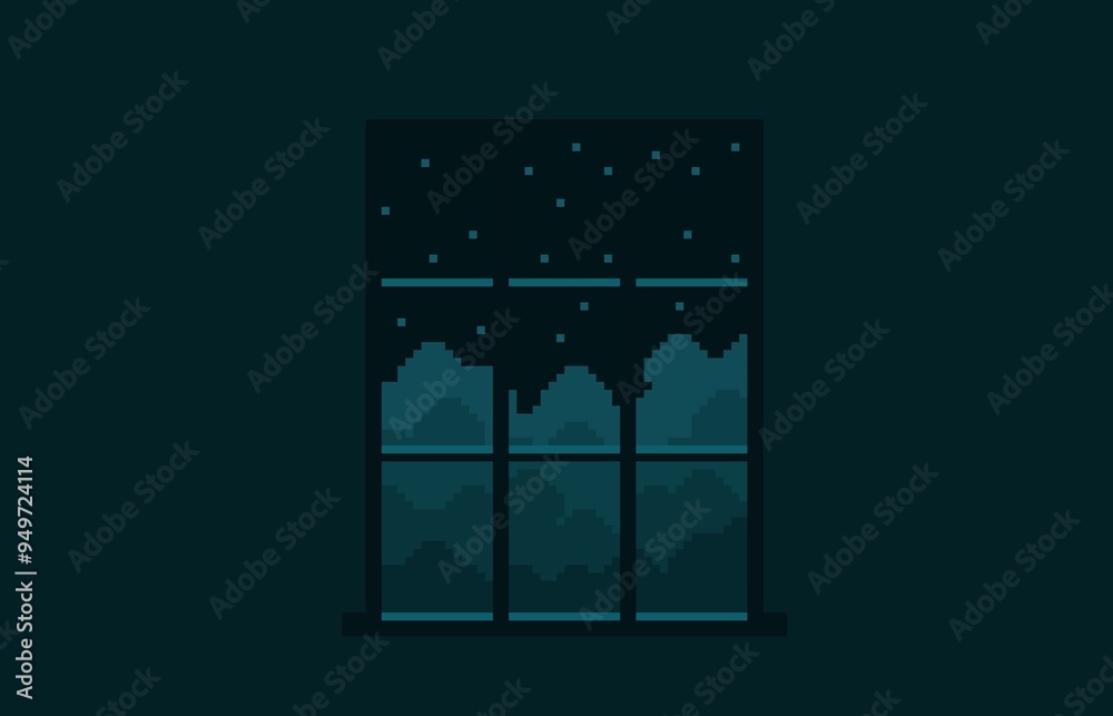 Pixel art of a view of stars, clouds and sky at night seen from a ...