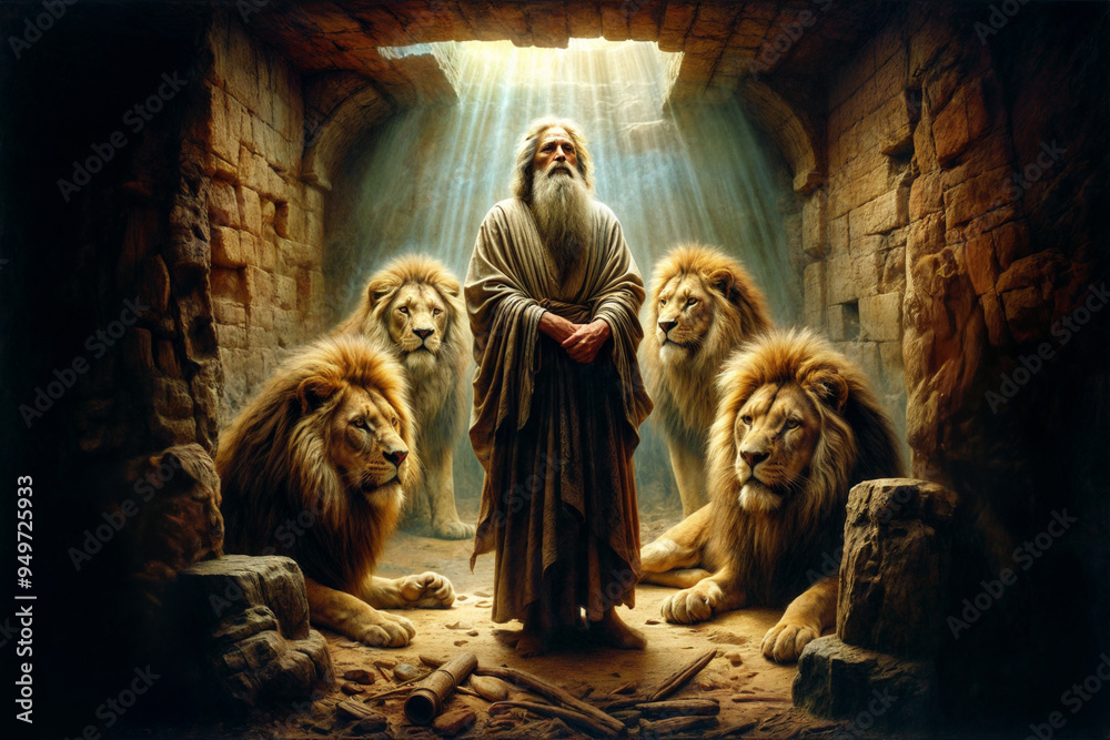 The Prophet Daniel in the Lions Den in Babylon Stock Illustration ...