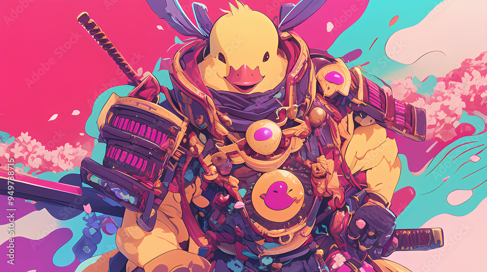 Cute duck wearing Japanese samurai armor, cool poses, cute kawaii ...