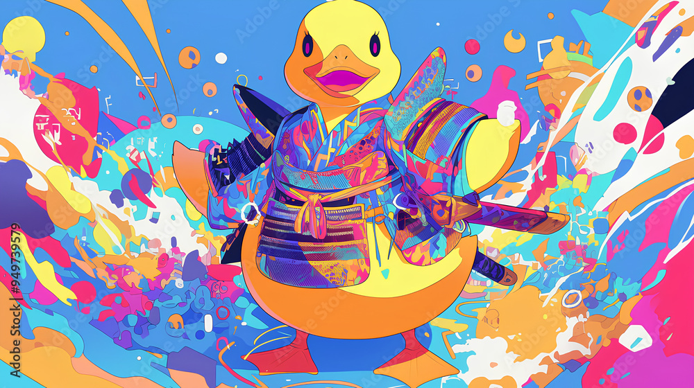 Cute duck wearing Japanese samurai armor, cool poses, cute kawaii ...