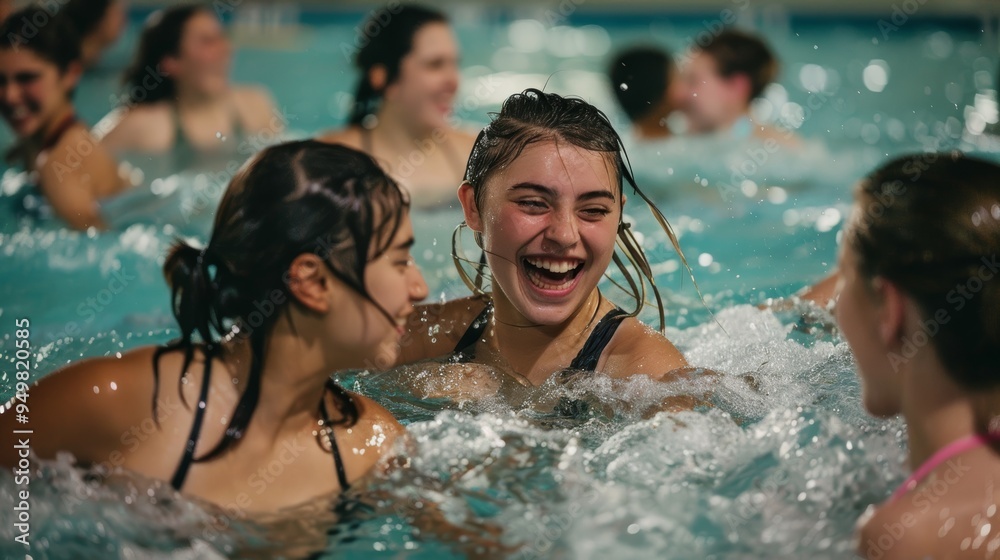 College Celebration Pool Party with High School Graduates Enjoying ...