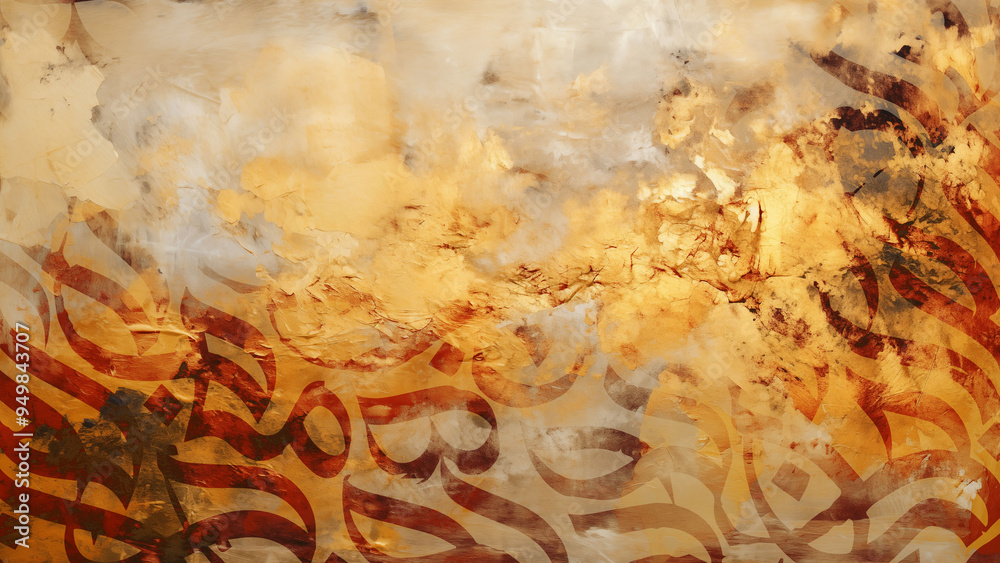 Arabic calligraphy wallpaper on a Gold wall with a black interlocking ...