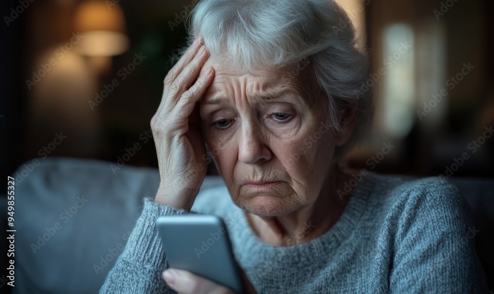 Stressed Elderly Woman Struggling with Smartphone: Depressed Senior ...