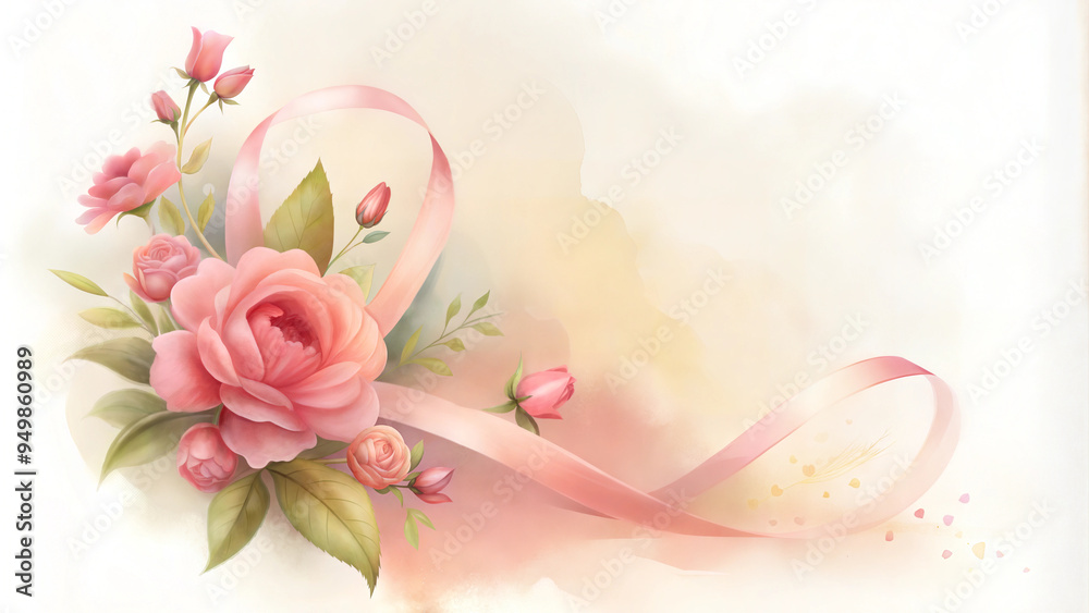 Breast Cancer Awareness Ribbon and Roses Background - Pink Ribbon ...