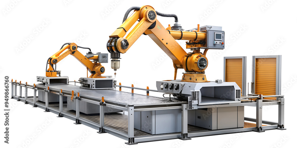 Robotic arms automate precise factory manufacturing tasks, cut out ...