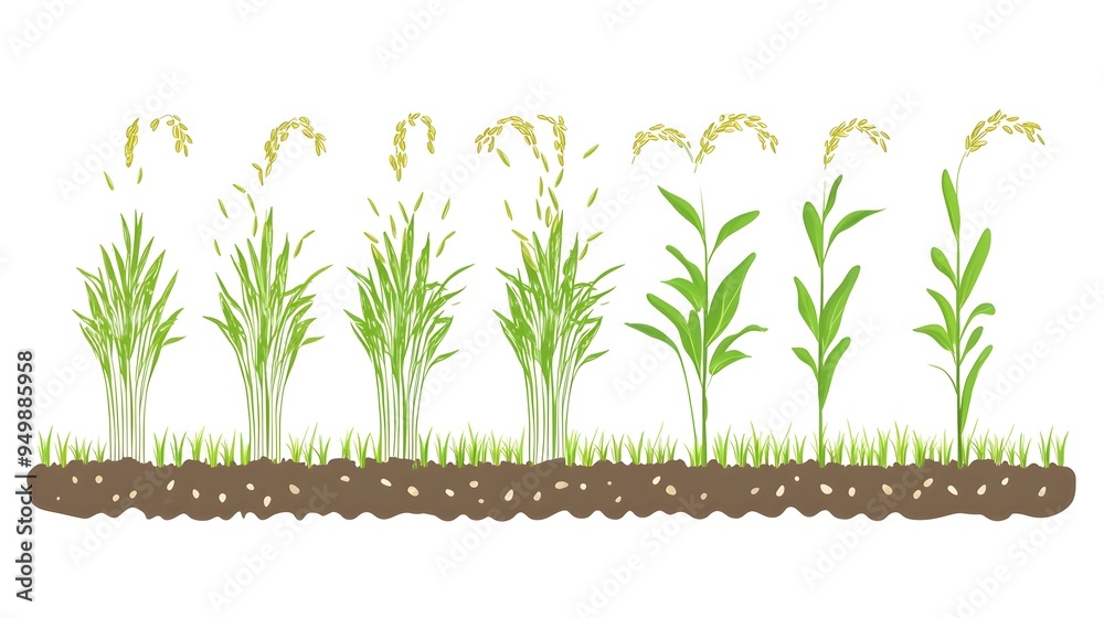 Detailed Infographic Depicting the Growth Stages of a Rice Plant on ...