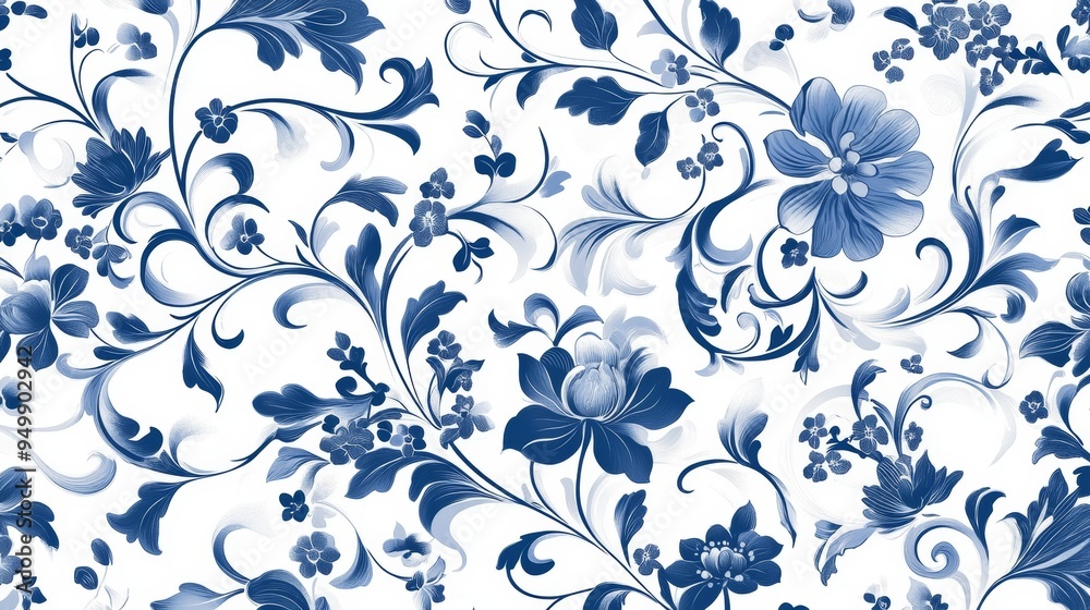 A detailed Chinese porcelain pattern featuring intricate floral and ...