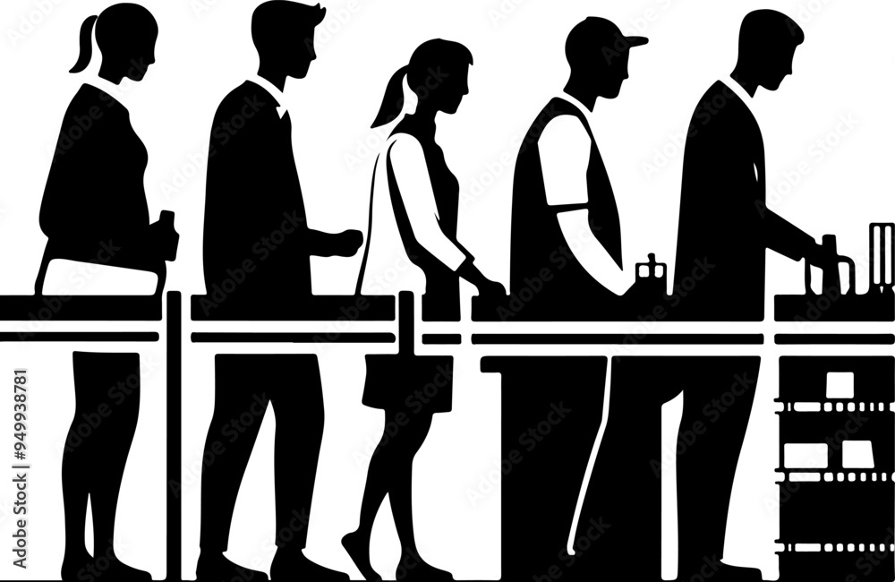 People are standing in line at the grocery store with groceries on the ...