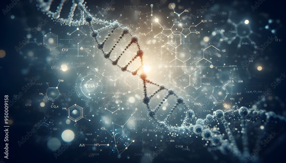 Molecular DNA structure abstract background. Molecule model, chemical ...
