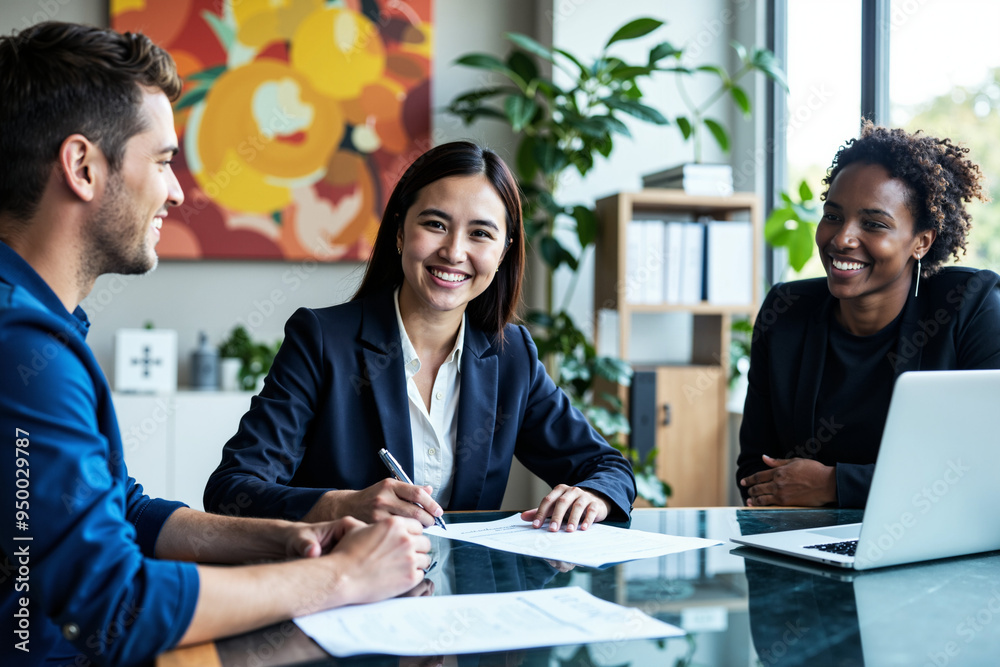 Successful Job Interview: Female Applicant Signs Contract with Diverse ...