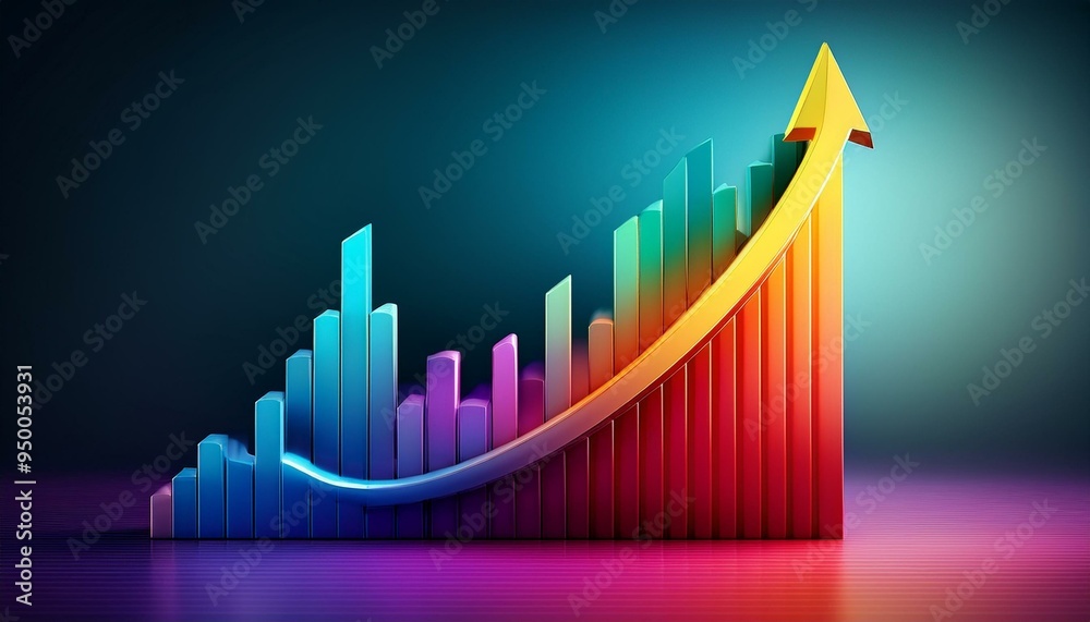 Scaling New Heights A 3D rendering of a vibrant bar graph, symbolizing ...