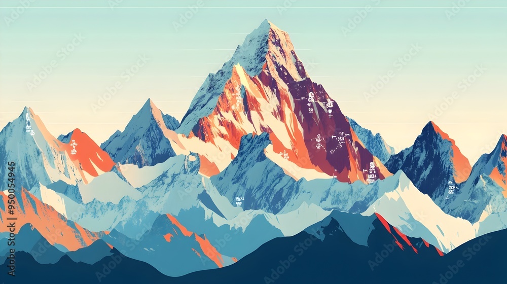 Detailed infographic highlighting the heights of prominent peaks along ...