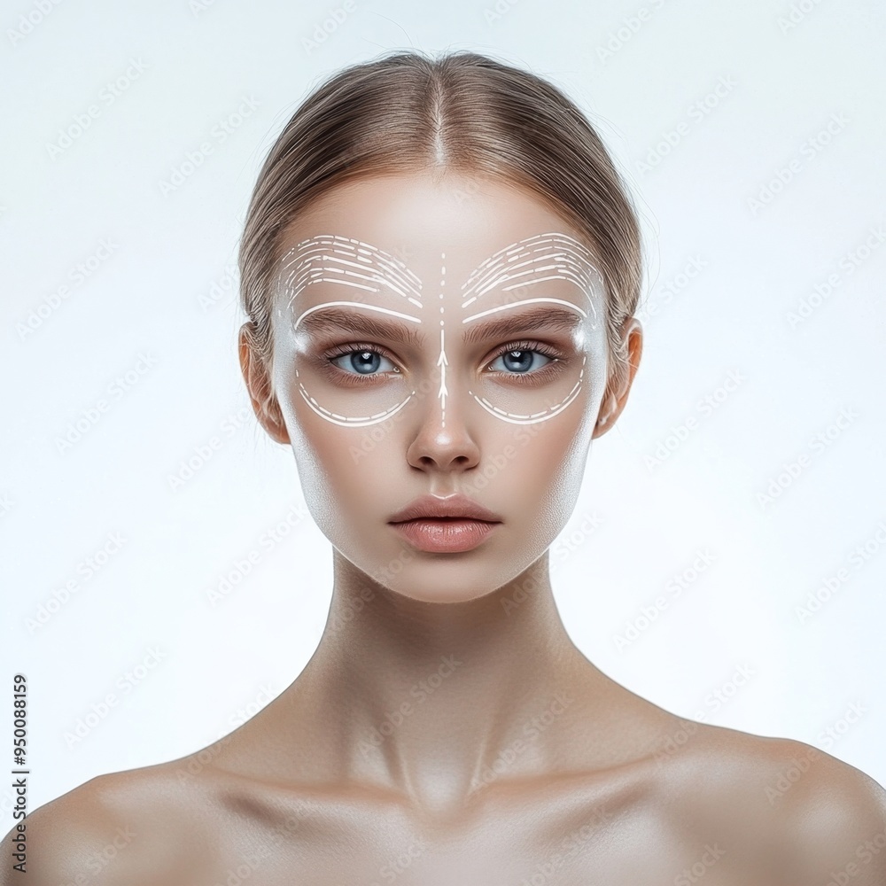 Beautiful lady face with arrows, botulinum toxin injections in woman's ...