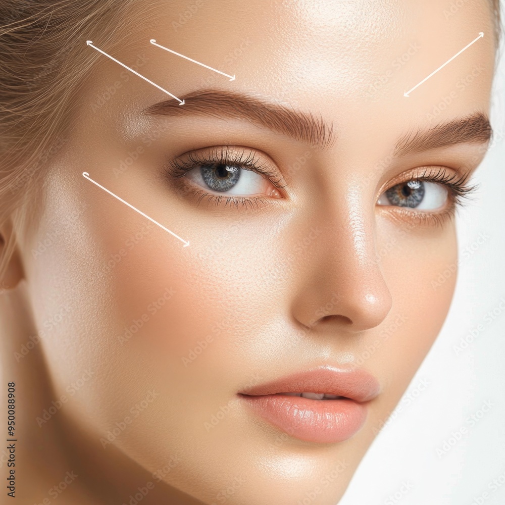 Beautiful lady face with arrows, botulinum toxin injections in woman's ...