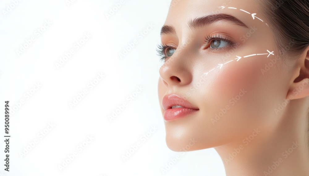 Beautiful lady face with arrows, botulinum toxin injections in woman's ...