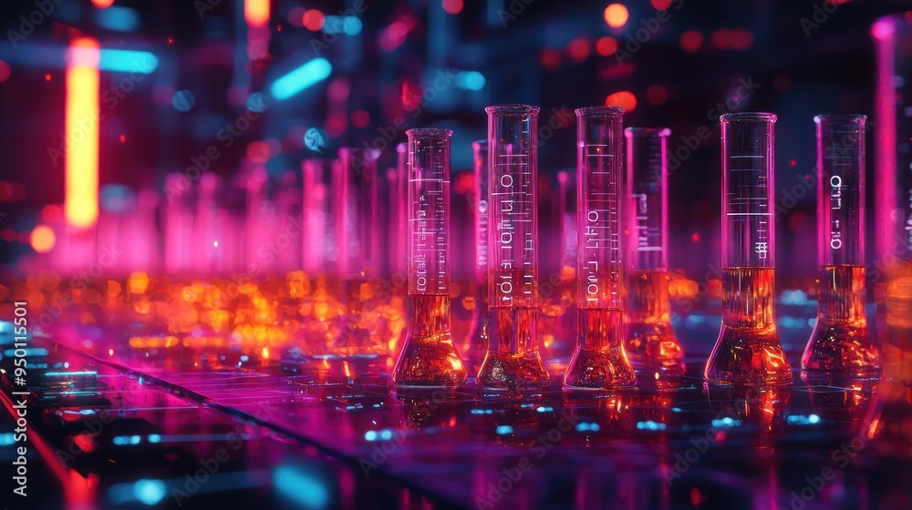 Futuristic Laboratory with Floating Test Tubes and Chemical Formulas ...