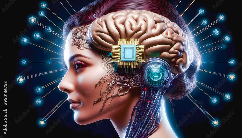fusion of humanity and technology, exploring themes of artificial intelligence, transhumanism ...