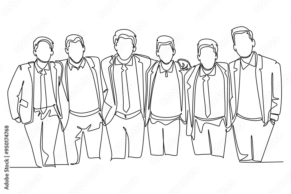 Continuous one line drawing group of happy young men hugging. Male ...
