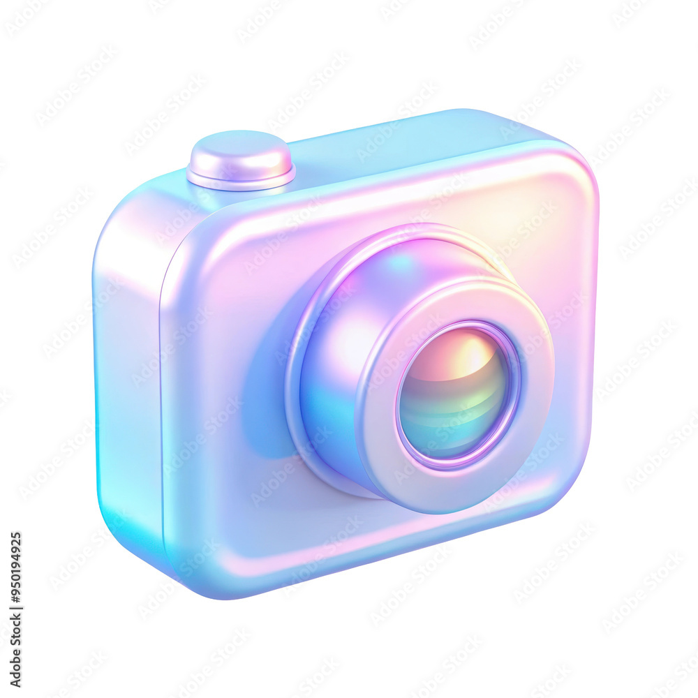 Sleek holographic 3D camera icon with an iridescent finish, perfect for ...