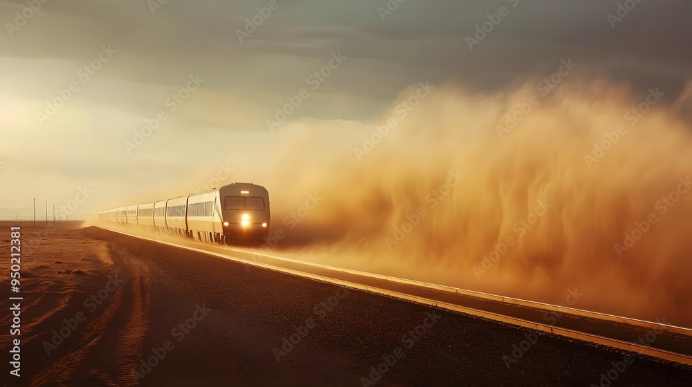 Desert Express: A high-speed train races through a swirling sandstorm ...