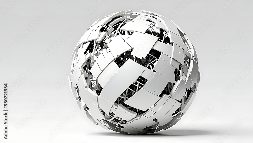 A 3D sculpture of a fragmented, abstract sphere with sharp, jagged ...
