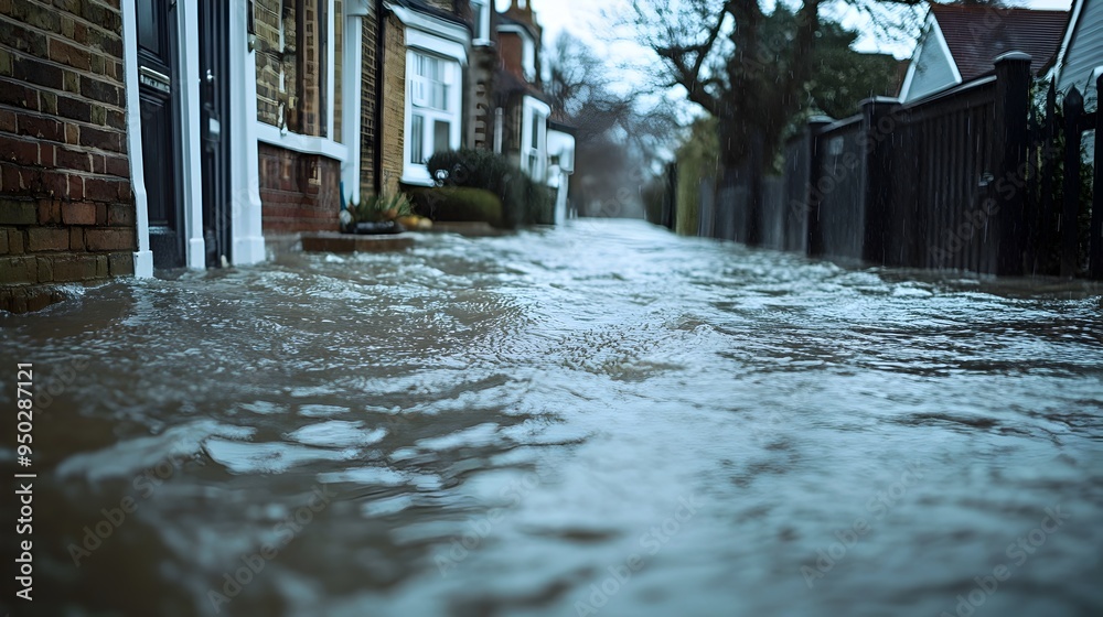 Floodwaters rising up to the doorsteps of residential houses during a ...