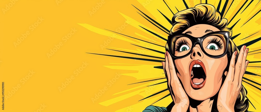 Comic book-inspired pop art of a woman in shock, with vivid ...