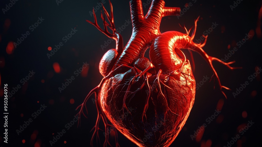 An intricate anatomical diagram of the human heart highlighting the ...