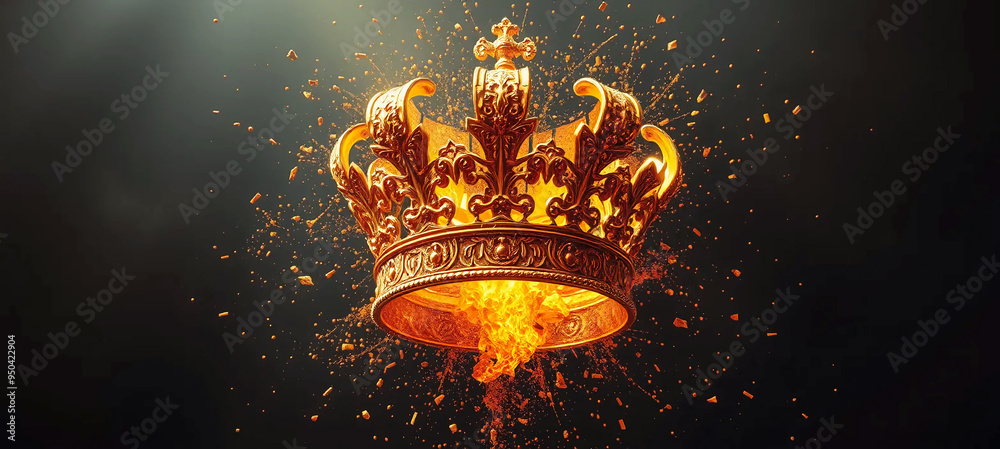 fiery king crown. burning in fire glowing , rise and fall of a medieval ...
