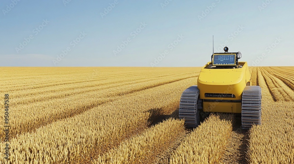 An agricultural robot equipped with AI technology, moving through a ...