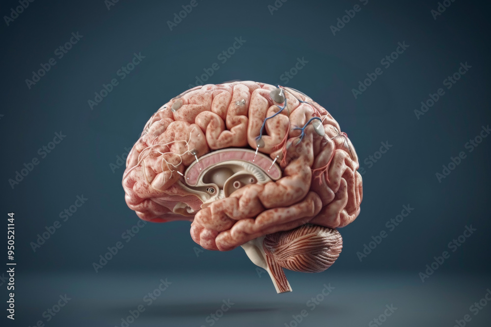 A brain image, in high resolution, highlighting the lymbic system ...