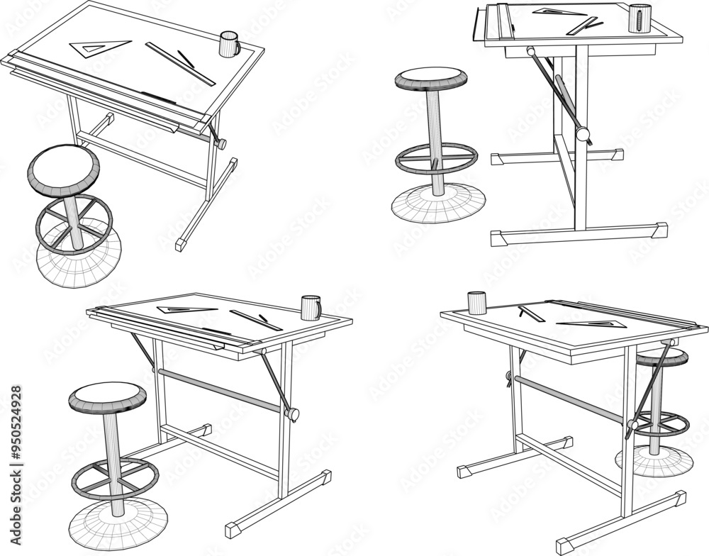 Vector sketch illustration of drawing desk design for work of an ...