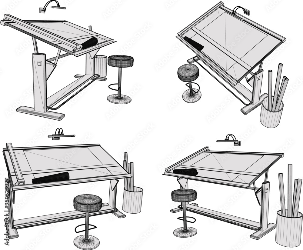 Vector sketch illustration of drawing table design for the work of an ...
