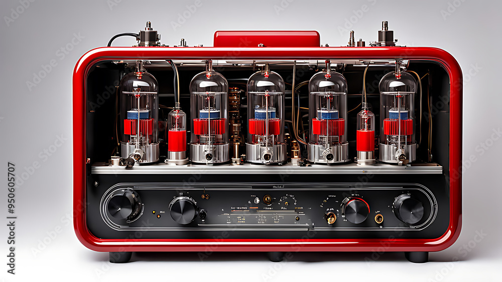 vintage tube amplifier with indicators for listening to music. Device ...