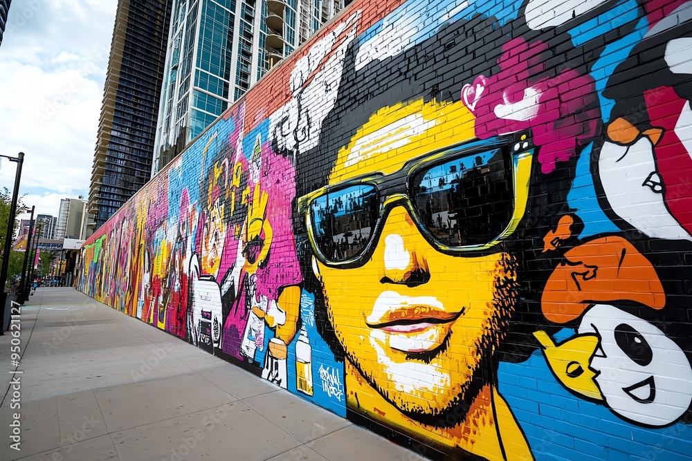 80s style street art with a mix of pop culture icons and graffiti ...