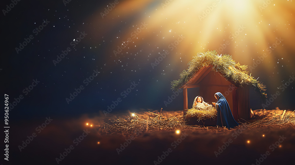 Illustration Stock Christmas nativity scene of born child baby Jesus ...