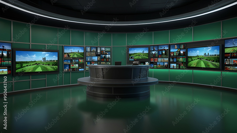 3D Rendered TV Studio Newsroom Background for Green Screen Production ...