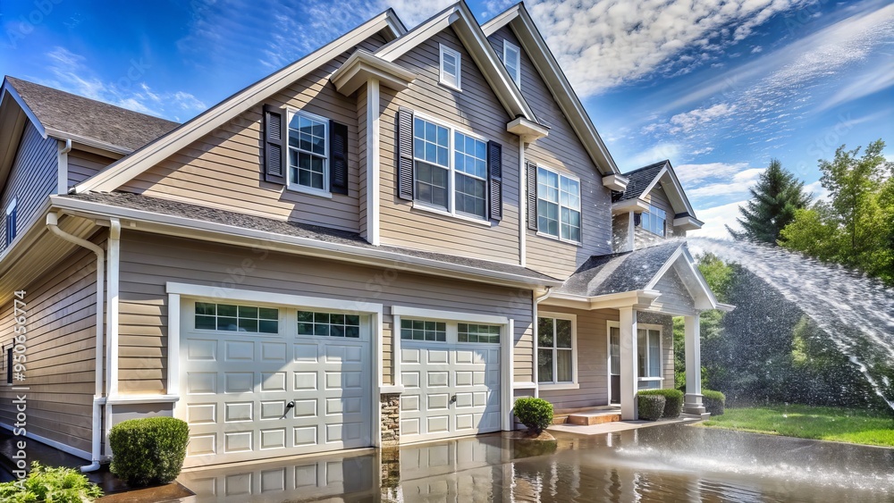 Sparkling clean exterior of a modern suburban home after a thorough ...