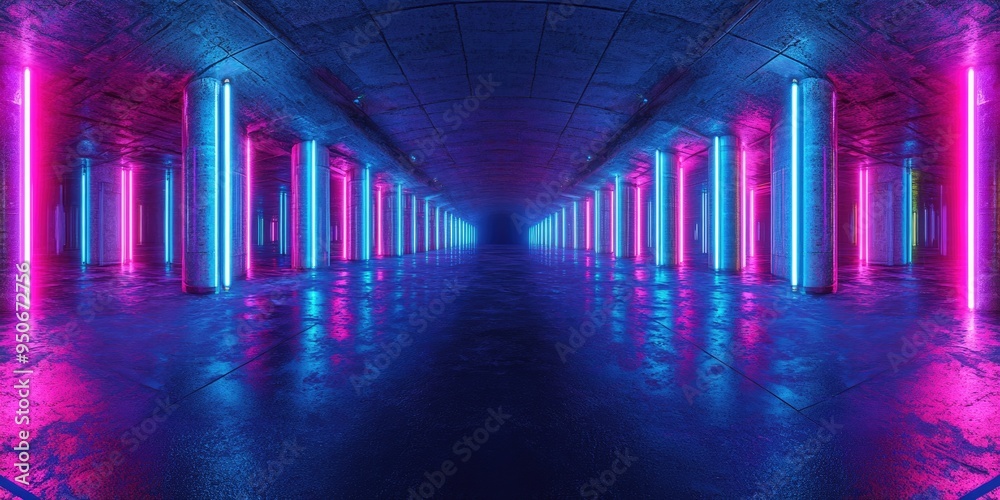 Sci Fi Hdri. Futuristic Neon Lights Interior 360 Panoramic View of ...