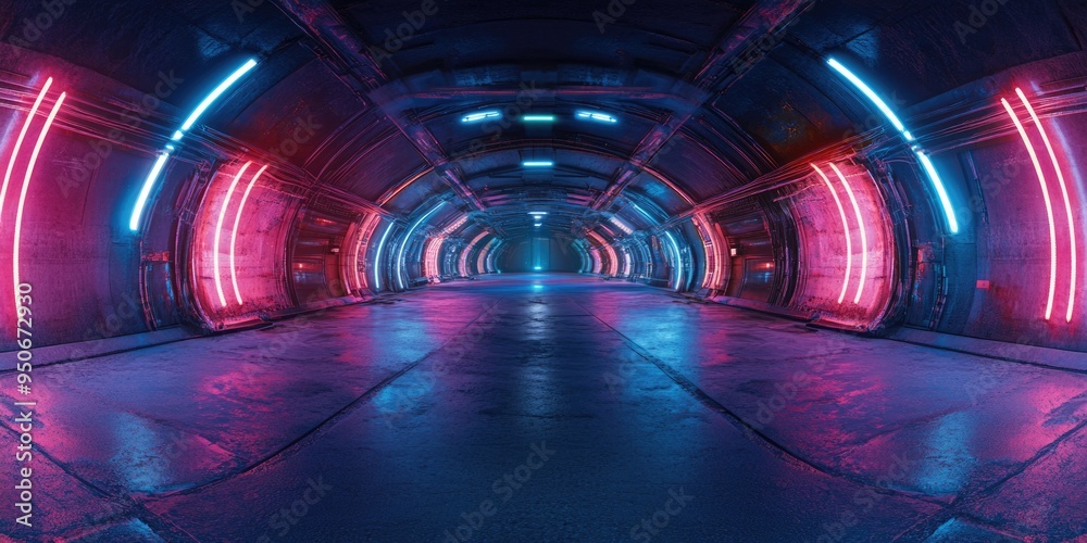 Sci Fi Hdri. Futuristic Neon Lights Interior. 360 Panoramic View of ...