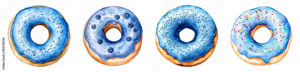 Watercolor Blue donut PNG set Stock Illustration | Adobe Stock