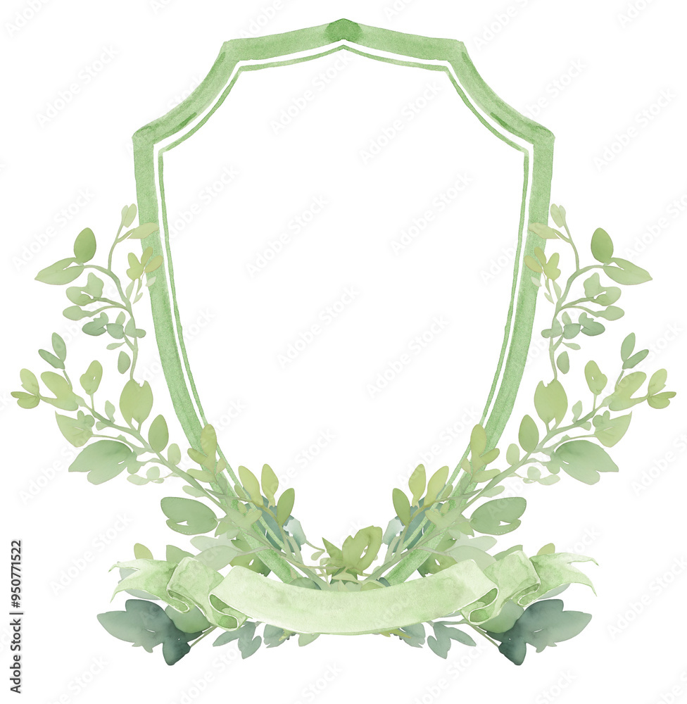 green greenery Watercolor Flowers Wedding Crest template PNG. Wedding ...