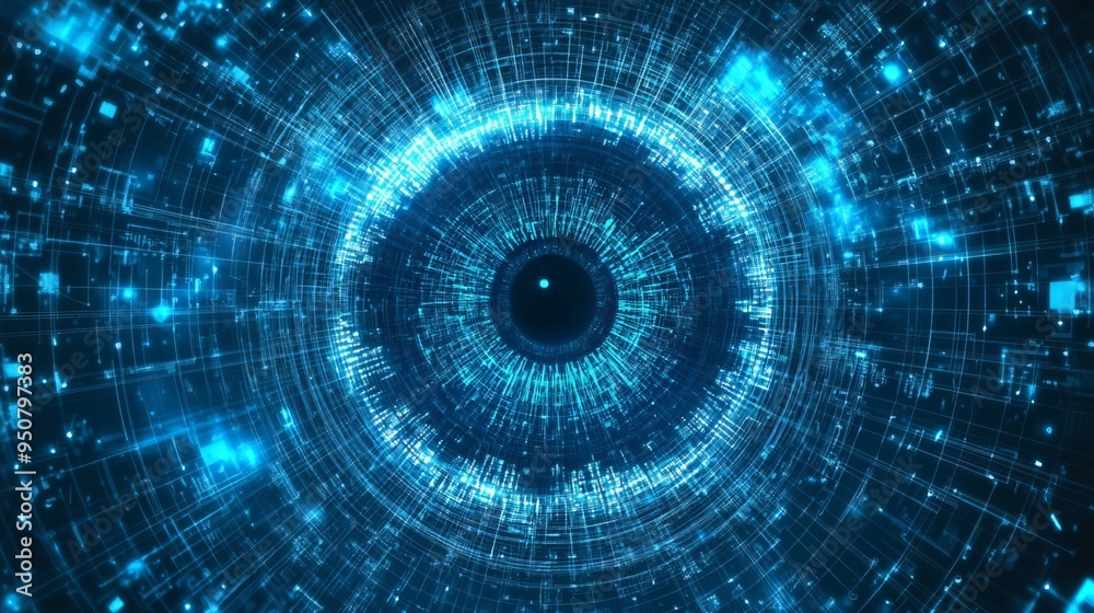 Digital eye, data network, and cyber security technology, vector background. Futuristic tech of ...